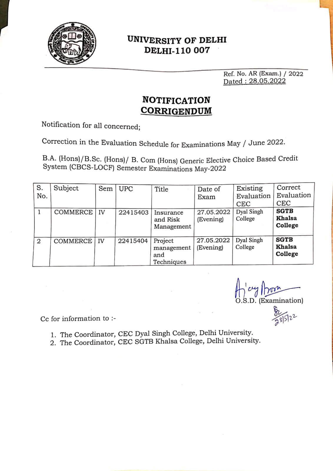 University of Delhi | Examination